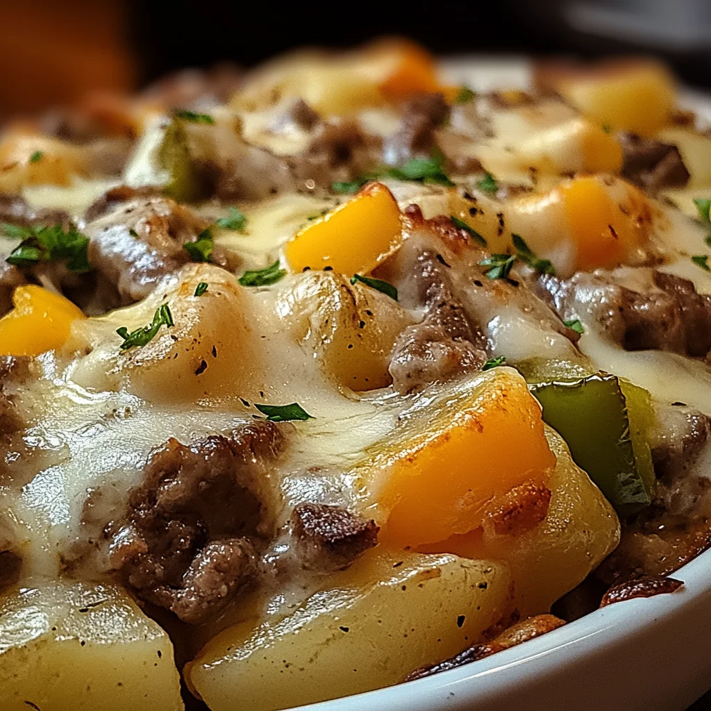 Crockpot Cheesesteak Potato Casserole